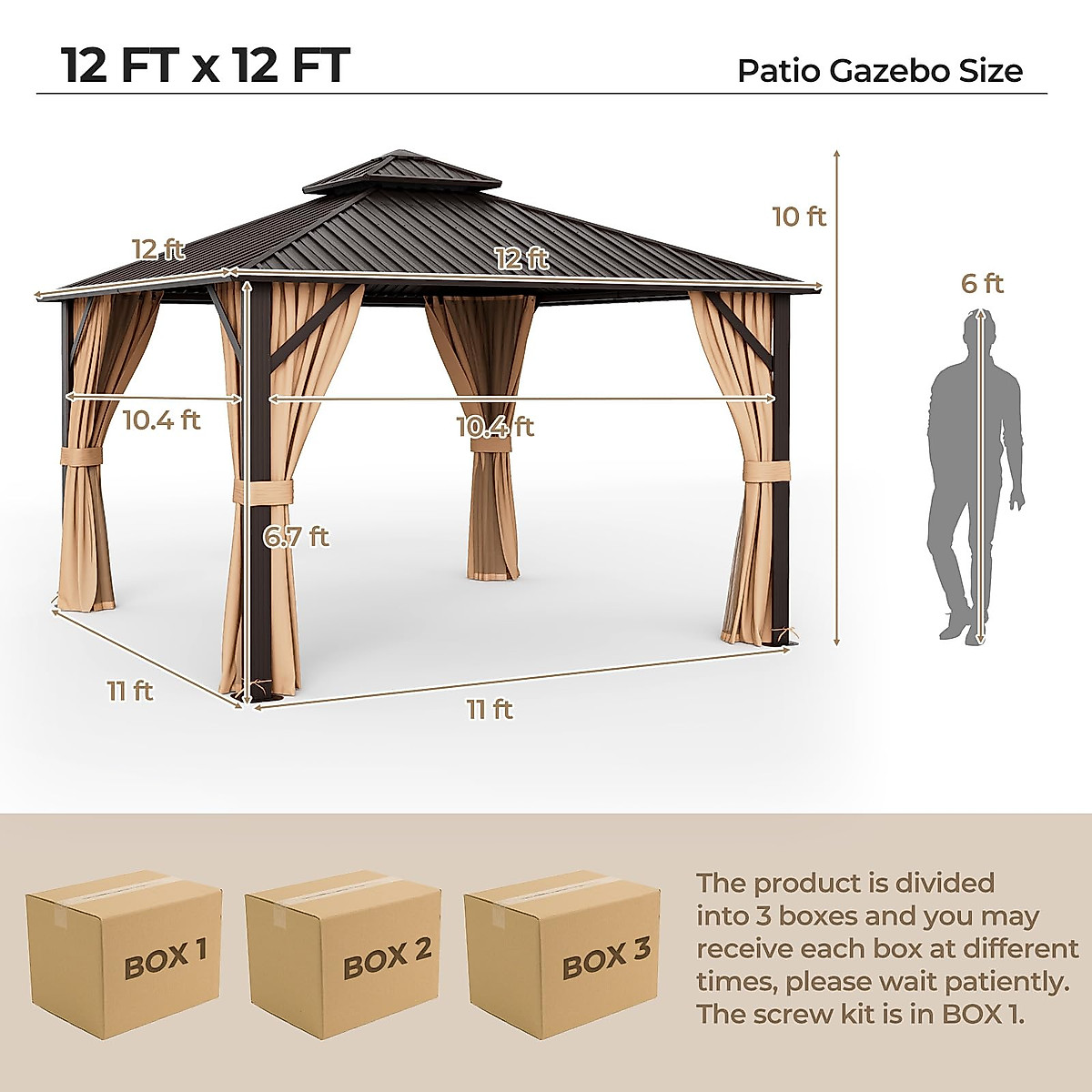 Tangkula 12x12 FT Hardtop Gazebo, Patio Gazebo with Galvanized Steel Double Roof & Aluminum Frame, Permanent Pavilion Outdoor Gazebo with Netting & Curtains for Patio, Garden, Lawn, Backyard, Deck