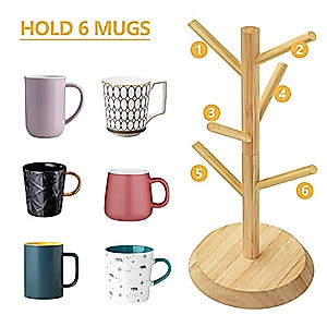 MaxGear Coffee Mug Holder, Bamboo Coffee Mug Tree, Mug Stand, Mug Rack, Coffee Cup Holder for Countertop, Wooden Coffee Cup Holder Stand, Coffee Mug Holder with 6 Hooks