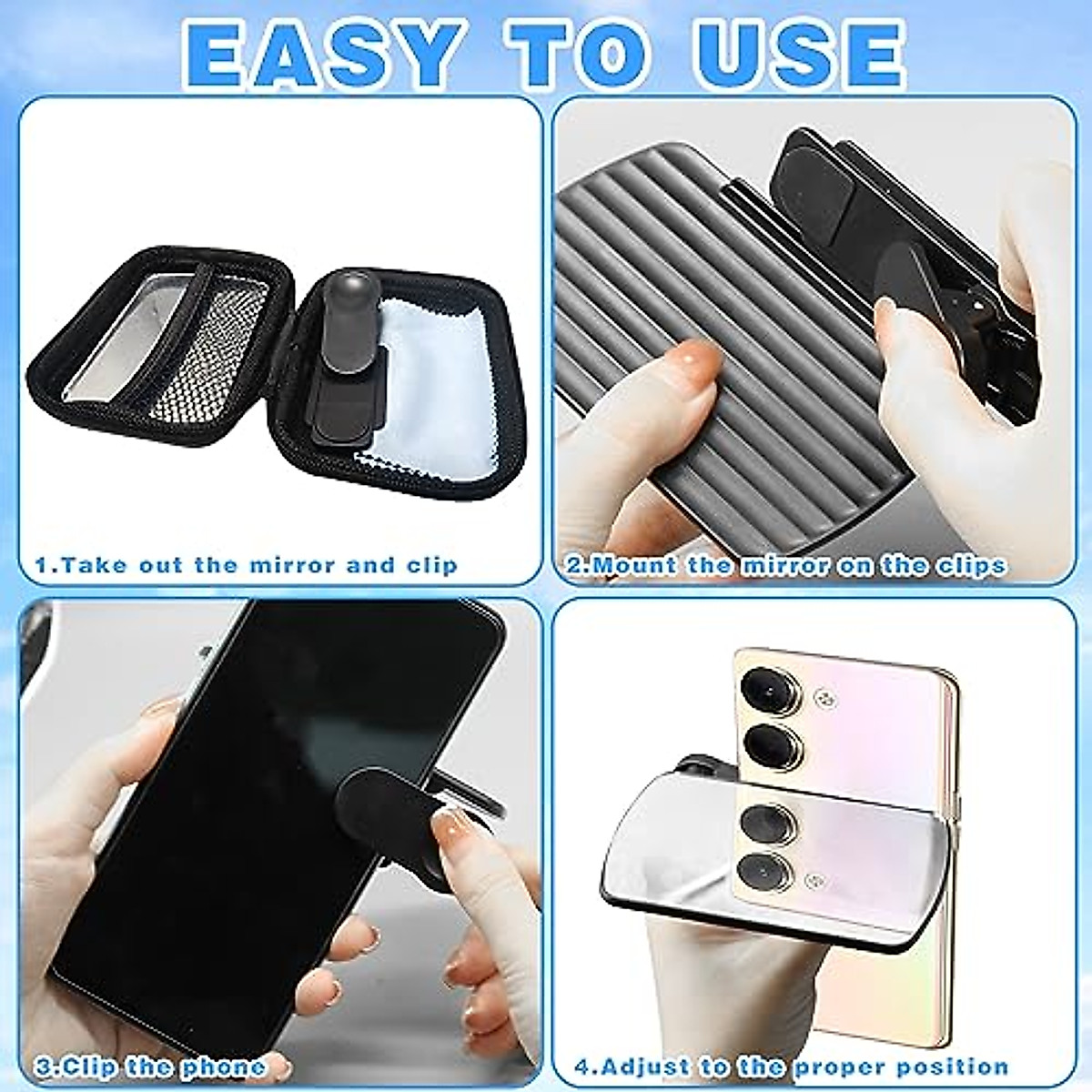 Mirror Reflection for Phone Camera, Smartphone Camera Mirror Reflection Clip Kit Camera Shots, Adjustable Mobile Phone Reflection Camera Clip for Travel,Mirror Reflection Clip for Phone Camera(Black)
