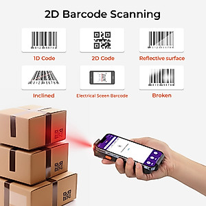 MUNBYN Bluetooth Barcode Scanner-QR 1D/2D Back Clip Phone Barcode Reader Scanner with 3000mAh Rechargeable Battery-1Pcs Wireless Pocket POS Scanner for Smartphone iOS Android
