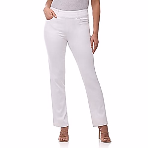 Rekucci Women's Secret Figure Premium Denim Straight Leg Pull-On Jean (10 Short, White)