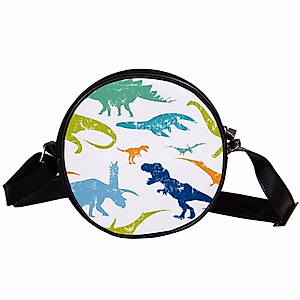 T-Rex Dinosaur. Canvas Round Crossbody Bag Women Shoulder Bag Circle Purse Handbags for girls
