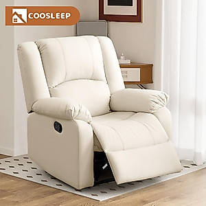 COOSLEEP Manual Recliner Chair, PU Leather Recliner Chair with Overstuffed Arm and Back, Soft Cushions, Recliner Chair for Adults, Single Sofa for Living Room(Beige)