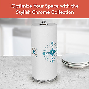 Spectrum Diversified Euro Holder for Kitchen Countertops, Bars & Dining Tables Steel Paper Towel Stand, Fits Standard & Jumbo Rolls, 1 Count, Chrome