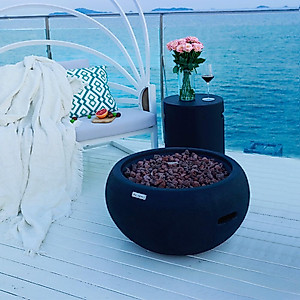 York Concrete Fire Pit 27" x 27" Outdoor Patio Firepit Includes Lava Rocks Modern Fire Pits & Outdoor Fireplaces for Garden, Deck, Indoor & Outdoor Heating