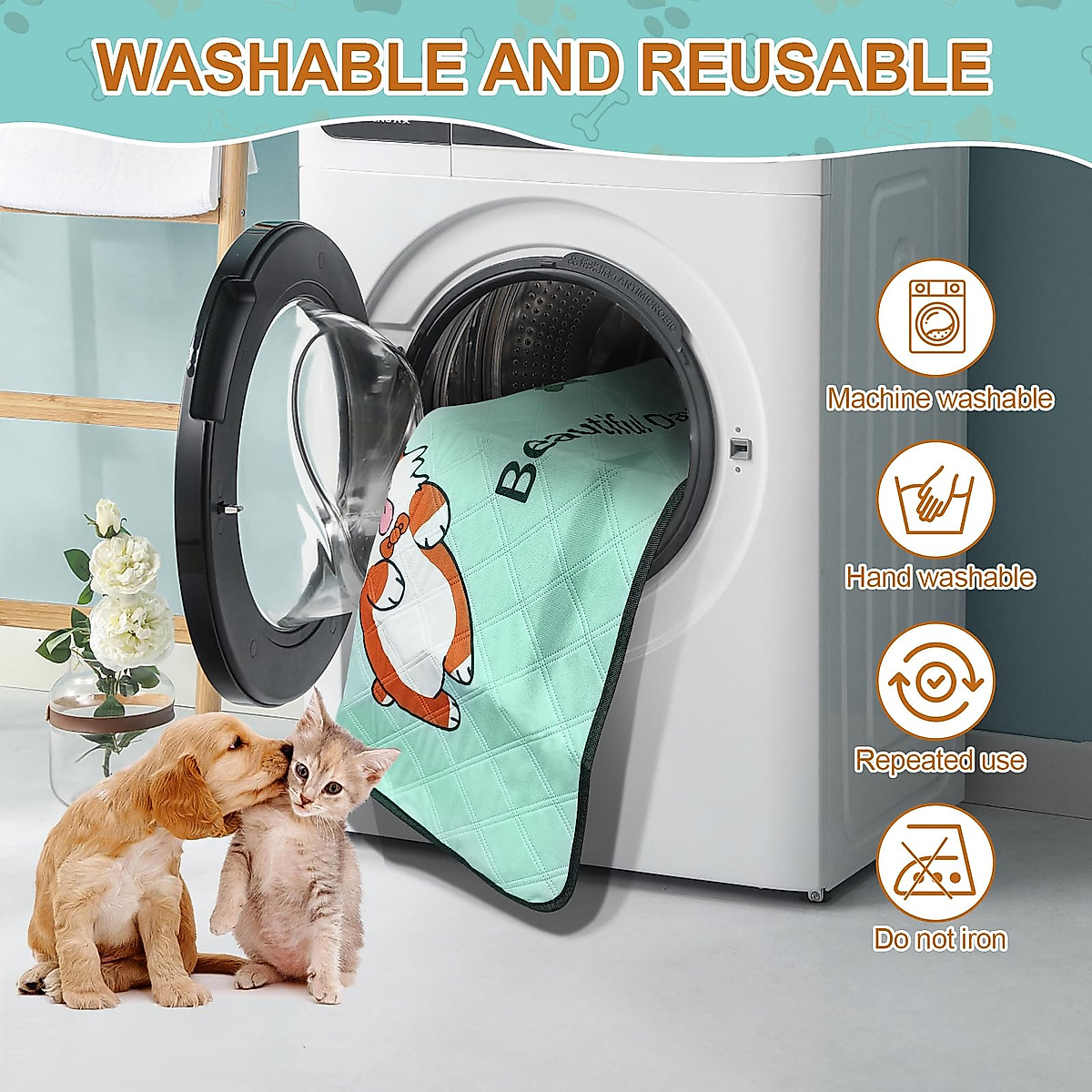 GOLOPET Washable Pee Pads for Dogs 47x32in 2-Pack Thick Reusable Puppy Pads Extra-Absorbent Prevent Leakage Non-Slip for Puppy Playpen, Crate, Whelping Box, Potty Training Reusable,Blue