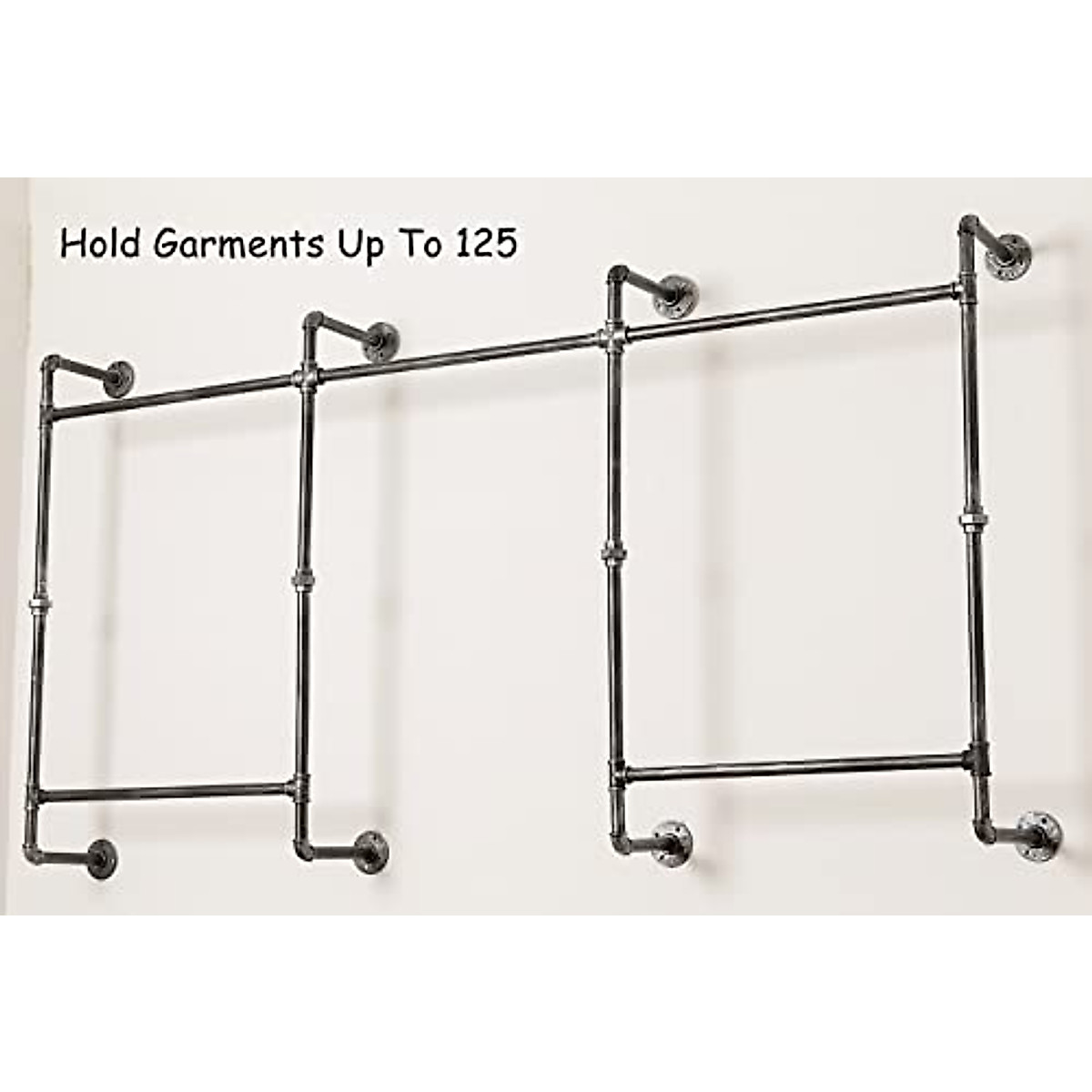 ZYUXUAN Industrial Wall Clothes Rack, Heavy-Duty Clothing Rack, Pipe Style Garment Rack with Four Hanging Rods for Home, Laundry Room, Retail Store, Rustic Black (five hanging rods)