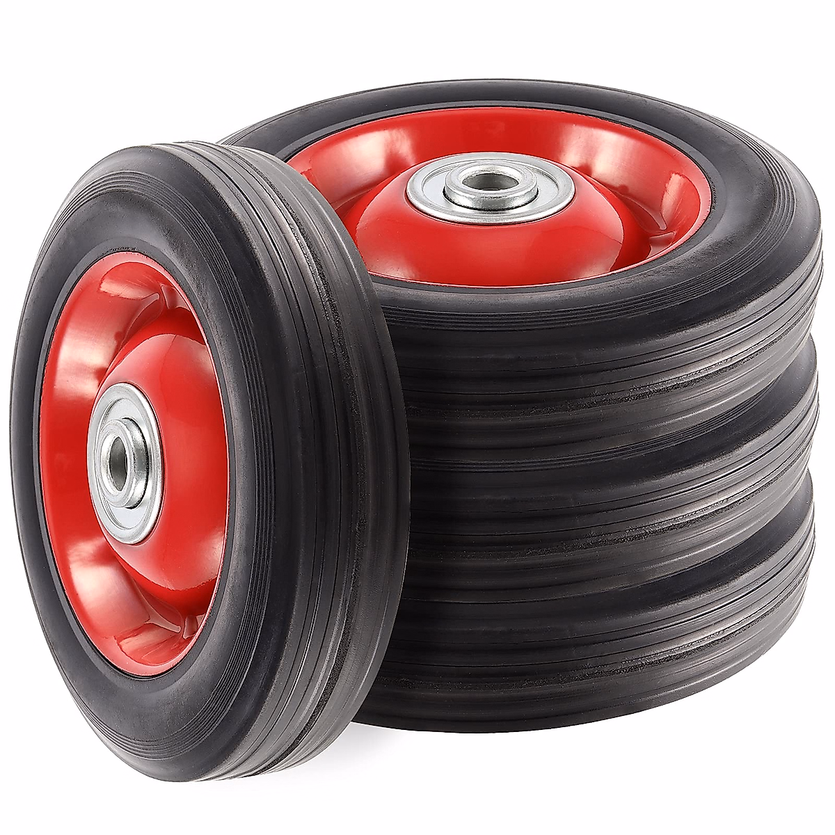 FUNSUEI 4 Pack Solid Rubber Flat Free Tire, 6 Inch x 1.2 Inch Hand Truck Wheel, Solid Rubber Wheel with Ball Bearing and 5/8 Inch Axle Diameter, 350 lbs Capacity