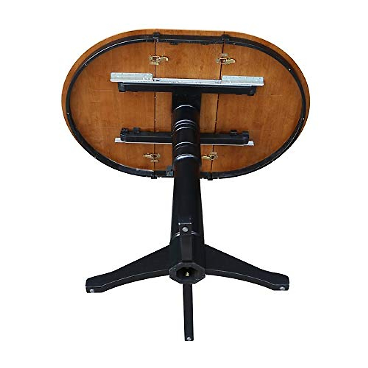 International Concepts 36" Round Top Pedestal Table with 12" Leaf-40.9" H-Dining, Counter, or Bar Height, Black/Cherry