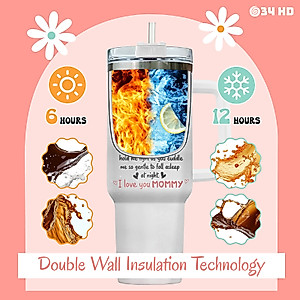 34HD First Mothers Day Gifts, Elephant Mom Tumbler with Handle and Straw 40oz Stainless Steel, Cute Baby Animal Gifts for New Mom, Mama Coffee Travel Mug