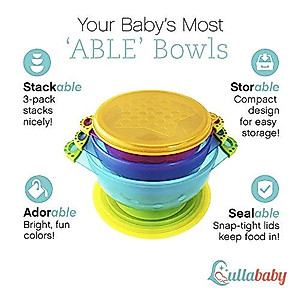 Lullababy Baby Bowl Set with Bonus Spoon and Fork, 8-Piece, BPA Free, Suction Bowls with