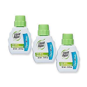 Paper Mate 5643115 Liquid Paper Fast Dry Correction Fluid, 22 mL, 3 Count