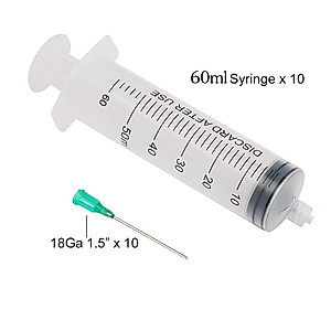 Shintop 60ml Syringes with 18Ga 1.5'' Blunt Tip Needles for E-Liquids,Oil or Glue Applicator(Pack of 10)
