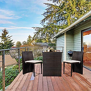 Casart 3 Pieces Wicker Patio Set Outdoor Dining Table W/Glass Top Coffee Table and 2 Wicker Chairs for Lawn, Garden Convention Bistro Set