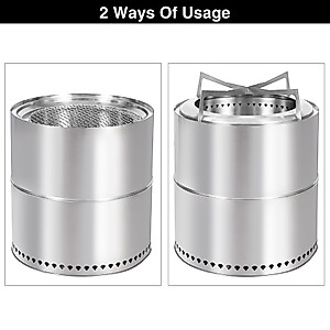 REDCAMP Portable Smokeless Fire Pit Outdoor Wood Burning with Grill & Stand, 16” 3-in-1 Multifunctional Stainless Steel Bonfire Pit for or Backyard Patio Garden Picnic Camping