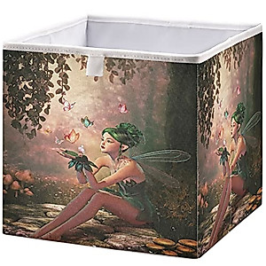 visesunny Closet Baskets Fairy Girl with Wing and Butterfly Storage Bins Fabric Baskets for Organizing Shelves Foldable Storage Cube Bins for Clothes, Toys, Baby Toiletry, Office Supply