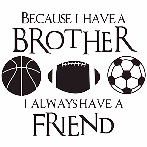 DNVEN Kids Sports Learning Basketball Football Soccer Vinyl Wall Stickers Decals Quotes Brothers Friends Kid Rooms Sports Decors Quotes Kids Wall Decals Black 20 inches x 23 inches