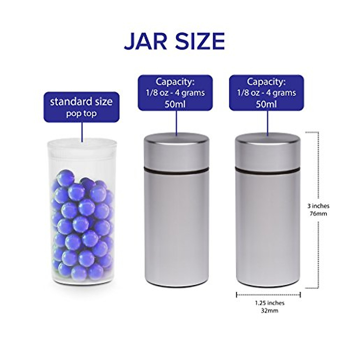 HIDE Stash Jar - Airtight Smell Proof Durable Multi-Use Portable Metal Herb Jar Container. Waterproof Aluminum Screw-top Lid Lock (Pack of 2, Silver)