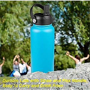 FLORAPELL Straw Lid for Hydro Flask Wide Mouth Water Bottles, Top Lids with Straw Compatible with Hydro Flask 32 40 oz, Replacement Cap Wide Mouth Accessories Flip Lid Flex Handle (Black - 2 Pack)