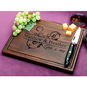 Straga Personalized Cutting Boards | Handmade Wood Engraved Charcuterie | Custom Wedding, Anniversary, Engagement Gift for Couples (Artistic Swirl Design No.206)