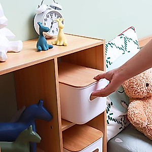 Citylife 2 Packs Plastic Storage Bins with Bamboo lids Stackable Storage Containers for Organizing, Bundled with Labels and Marker 10.24 x 7.01 x 6.1 inch