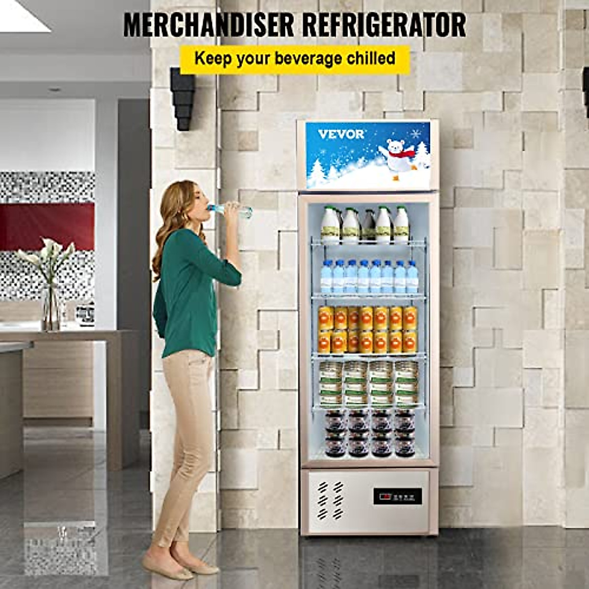 VEVOR Commercial Refrigerator,Display Fridge Upright Beverage Cooler, Glass Door with LED Light for Home, Store, Gym or Office, (8 cu.ft. Single Swing Door)