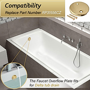 RP31556CZ Overflow Plate and Screws Drain Kit Replacement for Delta Tub, Champagne Bronze Color