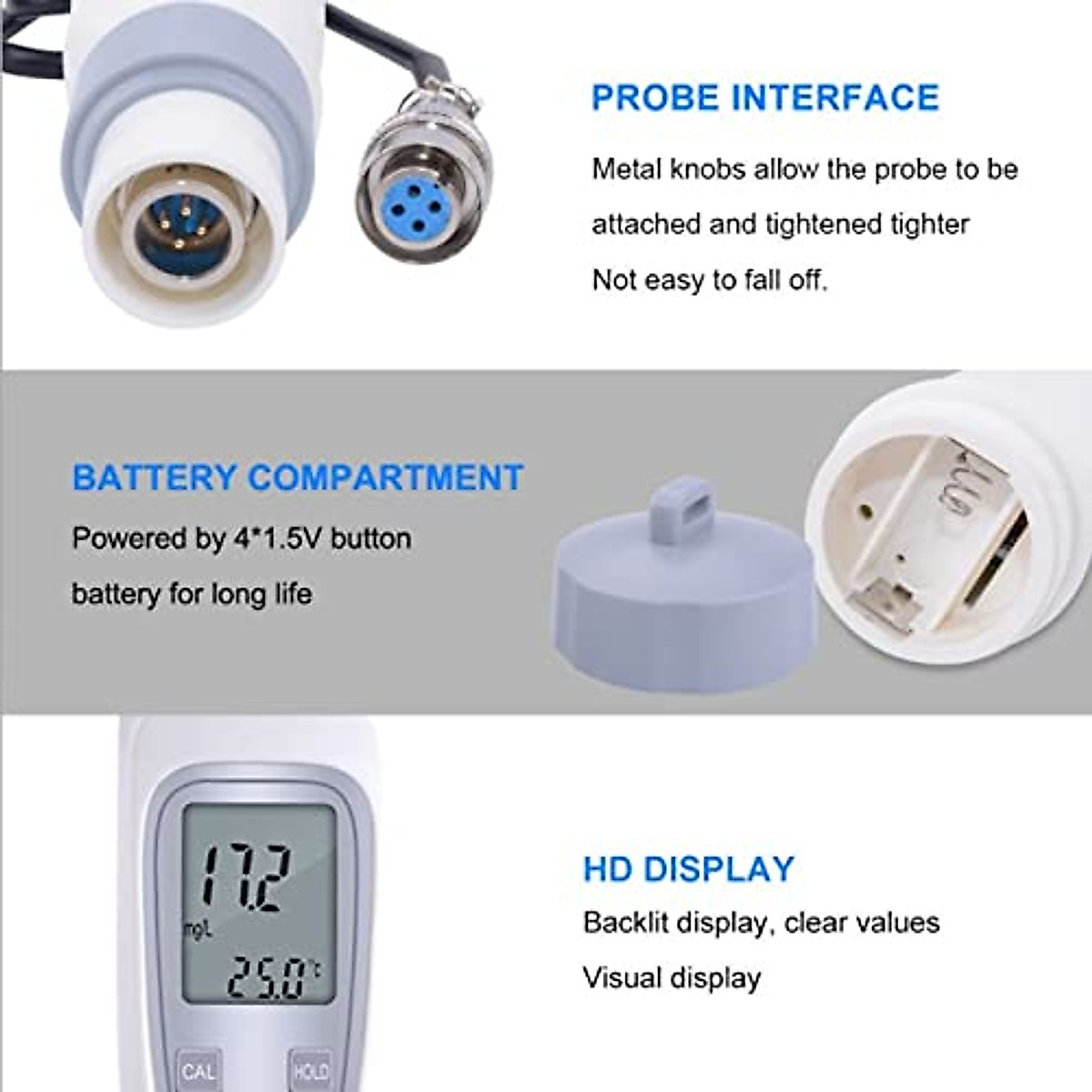 Digital Dissolved Meter JPB-70A Portable Pen Water Quality Monitor Dissolved Oxygen Meter with Backlight 0.0-20.0mg/L ±0.3mg/L for Freshwater Culture/Mariculture/Swimming Pool
