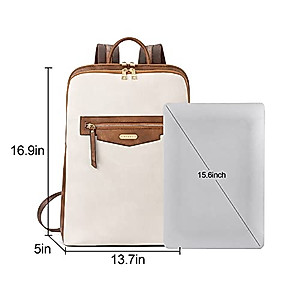 CLUCI Leather Laptop Backpack for Women 15.6 inch Computer Bag Travel Business Daypack Coarse grain beige with brown