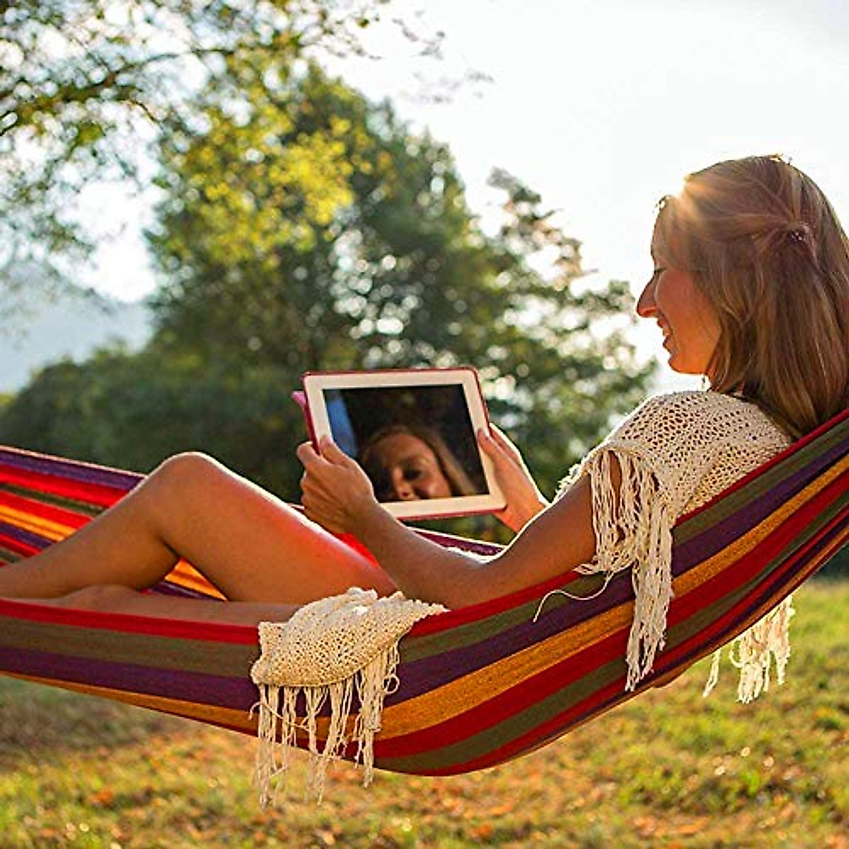 E KAINI Outdoor Garden Camping Hammock,Portable Hammock for Patio Yard Garden Backyard Porch Travel (260x150cm/Red)