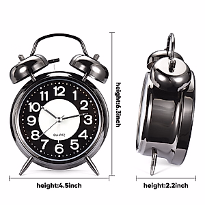 Luminous dial Twin Bell Super Loud Alarm Clock for Heavy Sleepers Adults, Backlight, Battery Operated Old Fashioned Metal 4 Inches Clock for Bedrooms (Luminous dial)