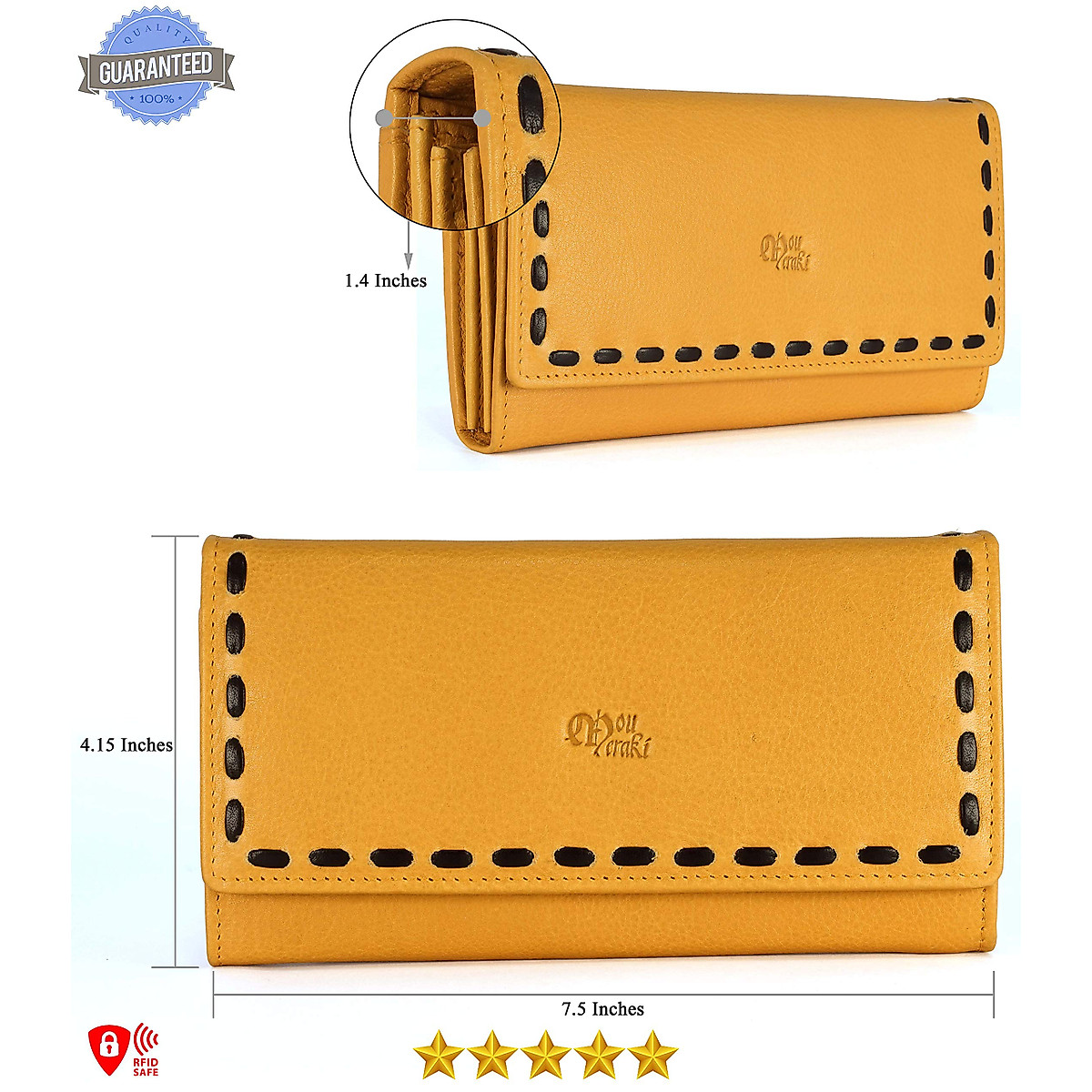 Mou Meraki Women RFID Blocking Real Leather Bifold Wallets For Women-Shield Against Identity Theft (Multicoloured)