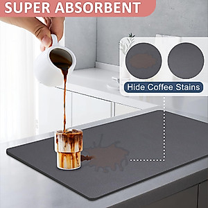 WEKEY Coffee Mat Hide Stain,Drying Mat for Kitchen Counter,Coffee Maker Mat for Countertops, Absorbent Coffee Bar Mat for Kitchen Counter,Coffee Bar Accessories Under Appliance Mats (Gray, 12*20 IN)