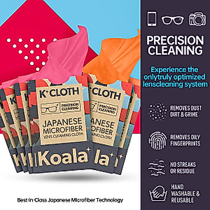 Koala Lens Cleaning Cloth | Japanese Microfiber | Glasses Cleaning Cloths | Eyeglass Lens Cleaner | Eyeglasses, Camera Lens, VR/AR Headset, and Screen Cleaning | Pink & Orange (Pack of 6)
