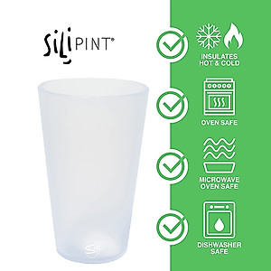 Silipint: Silicone Pint Glasses: 4 Pack Icicle - 16oz Reusable Unbreakable Cups, Flexible, Hot/Cold, Non-Slip Easy Grip