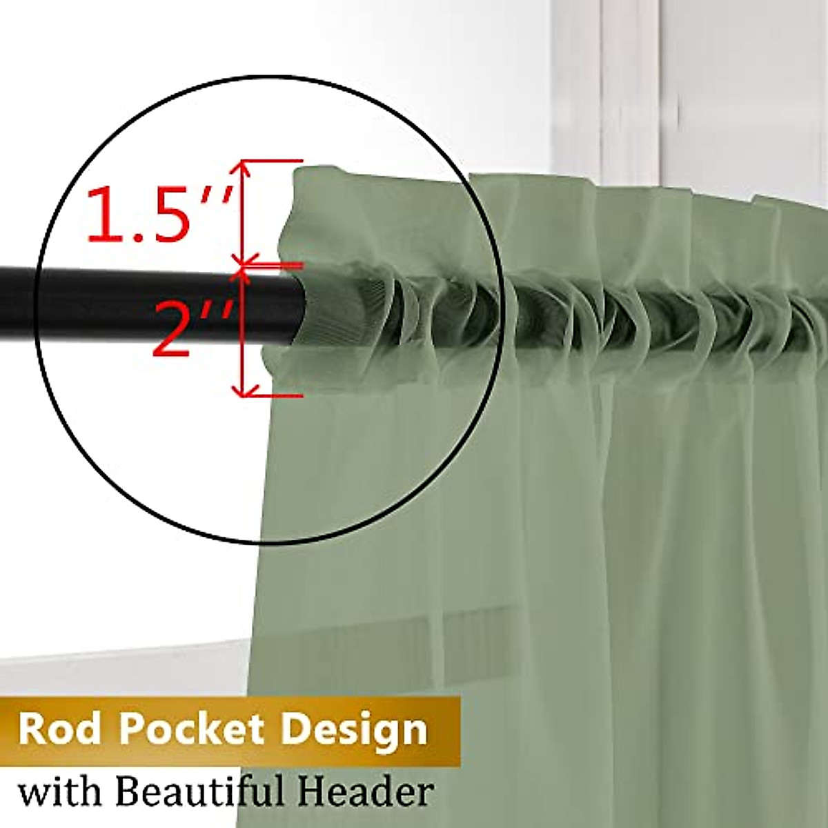 Aiyufeng Sheer Bedroom Curtains 2 Panel Sets 84" Inch Length - Transparent Light Weight Soft Sage Window Treatment Panels for Study Room/Living Room/Guest Room, Per Panel W40 X L84 inches