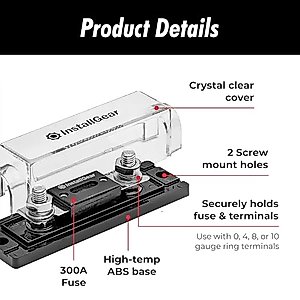 InstallGear - Fuse Block with ANL Fuse Holder and Clear Cover - 2 Pack, 300Amp Fuses for Secure Circuit Protection - Universal Fuse Box for 0-10 Gauge Terminals, Automotive Applications