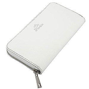 Fioretta Italian Genuine Leather Wallet For Women Credit Card Organizer Zip Around - White