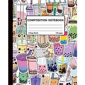 Boba Milk Tea Composition Notebook: Boba Tea Journal Diary | Kawaii Bubble Tea Notebook for Kids & Girls | Cute Japanese Chinese Stationery | 7.5x9.25” | 120 College Ruled Lined Pages