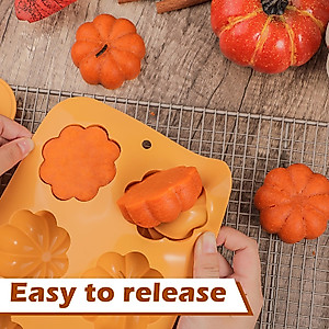 Webake Pumpkin Cake Mold Silicone 3D Pumpkin Cupcake Pan for Baking Dessert Mousse Mold Tray for Halloween Thanksgiving (2 PCS)