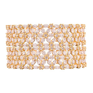 Ratnavali Jewels CZ Zirconia Gold Tone Marquise Diamond Elegant Bollywood Indian Bangles Kada Jewelry Women Wedding Bride