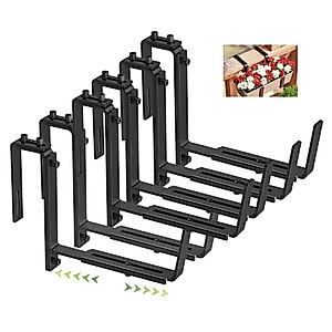 Y&M 6 PCS Adjustable Planter Box Brackets for Window Boxes Planters, Heavy Duty Wall Mounted Hooks Hangers for Flower Baskets Holder Durable, Hanging Brackets for Fence Patio Garden Balcony
