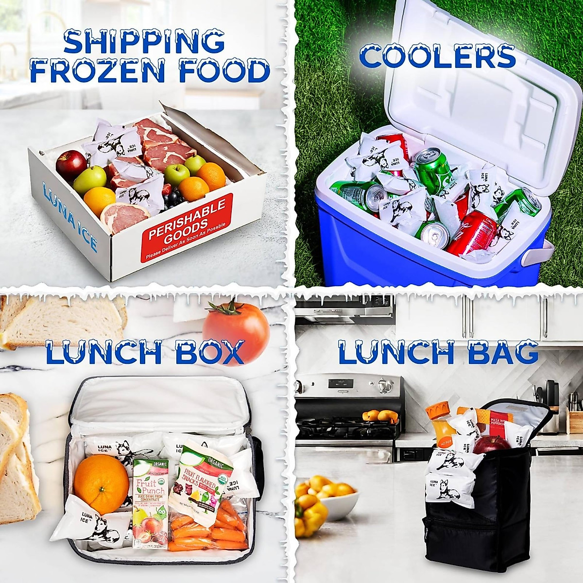 Ice Pack Bulk-Dry Ice for Shipping Frozen Food-Lunch Box Ice Packs-3 Pounds-24+Hours-Slim 15x12in/5x3in-Reusable ice Packs-Freezer Packs-Ice Packs Shipping-Dry ice Packs for shipping-12 Pack-BPA Free