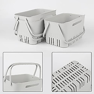 3 Packs Portable Plastic Storage Baskets,Eyluck Plastic Organizer Storage Baskets with Handles,Shower Caddy Basket Organizer Bins for Kitchen Bathroom-11 x 7.7 x 6.2 Inch ,Grey