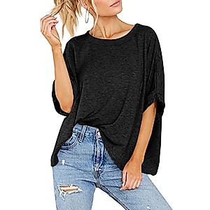 Women Oversized T Shirt Short Sleeve Loose Casual Basic Shirts Summer Tee Tops Black