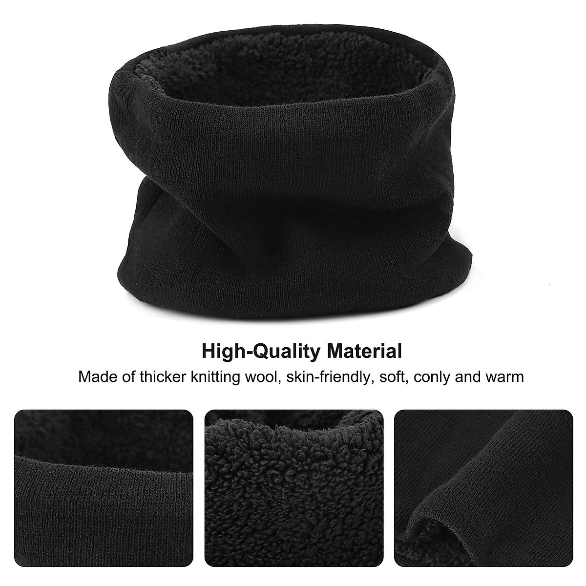 mysuntown Beanie Hat Scarf and Glove Set, Winter Beanie Neck Warmer, Women Hats 3-Piece, Touchscreen Gloves, Black