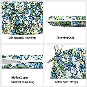 MAGPIE FABRICS Outdoor/Indoor Chair Cushions with Ties, Waterproof All Weather Patio Seat Pads for Patio Furniture Home Office Garden Decoration 17"x16"x2" (Botanical Blue Green, Set of 4)