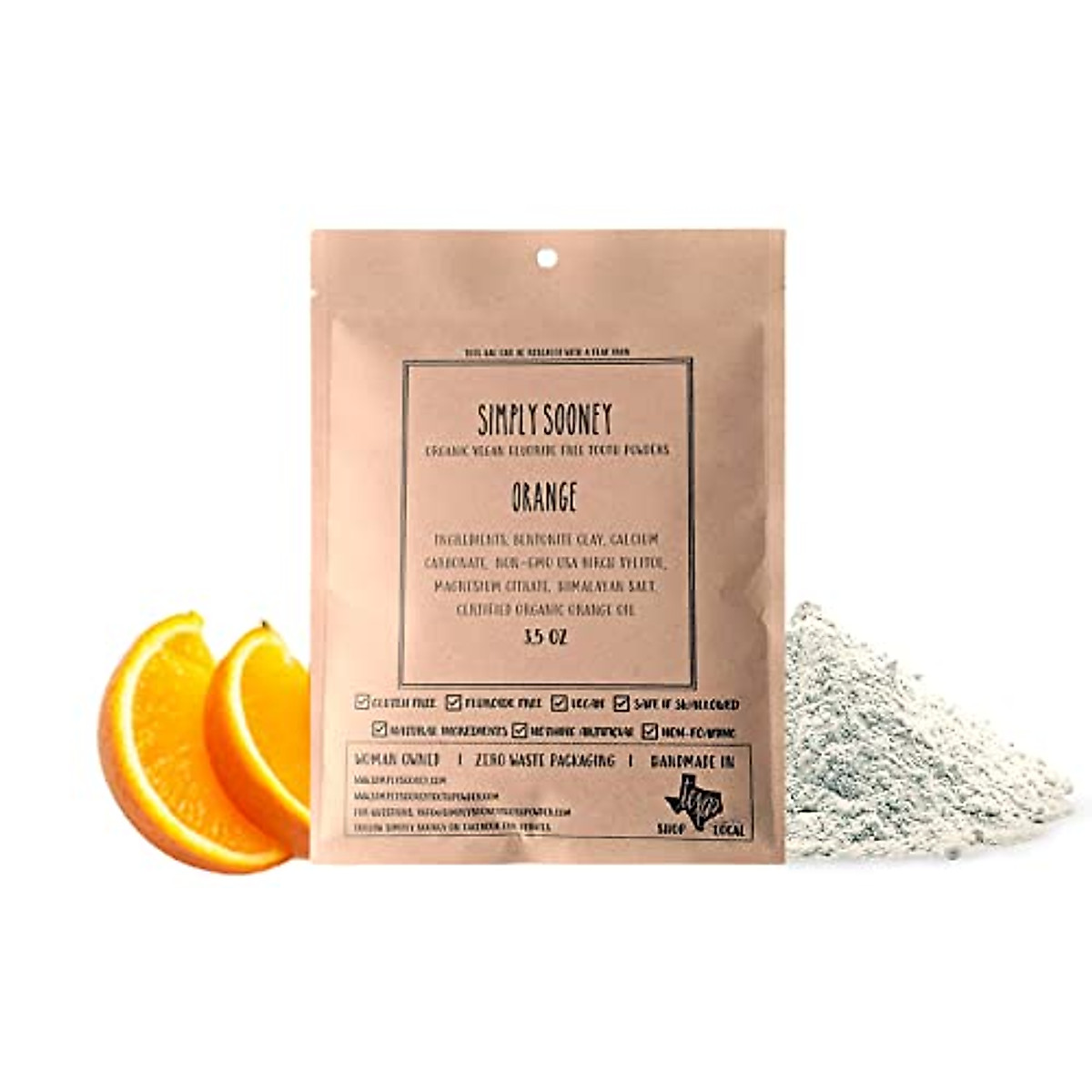 Zero Waste Paper Bag Kid Safe Orange Organic Vegan Fluoride Free Remineralizing Tooth Powder - Ships Without Any Plastic
