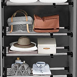 BAOYOUNI Expandable Shelf Closet Tension Rod Adjustable Shelving Unit Storage Rack Organizer Hanger Space Saving Divider for Wardrobe, Cupboard, Kitchen, Bathroom Use, Black