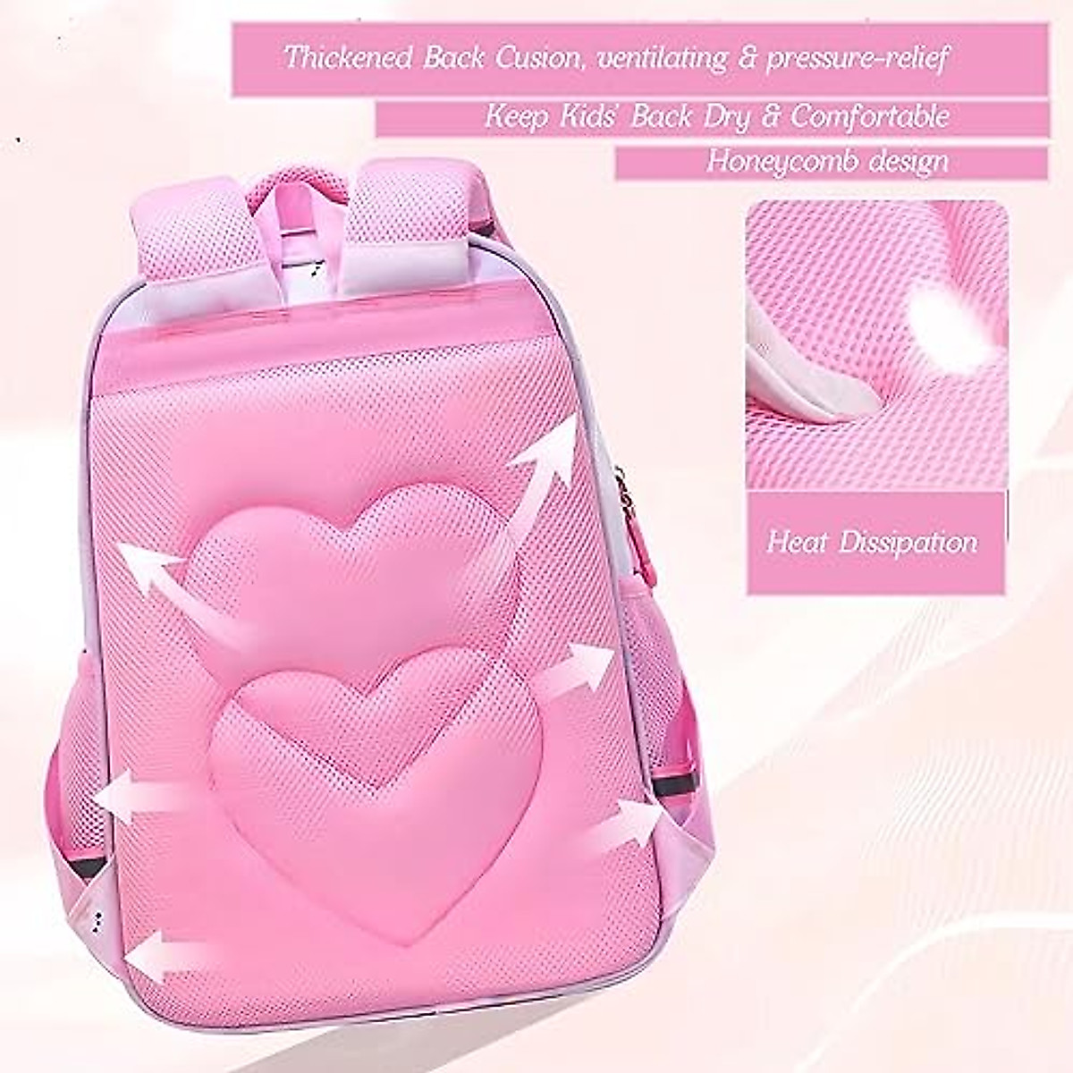 Dorlubel Girls Unicorn Backpack for Elementary School Bags Cute Love Heart Large Capacity Lightweight Bookbag(Purple Caticorn)
